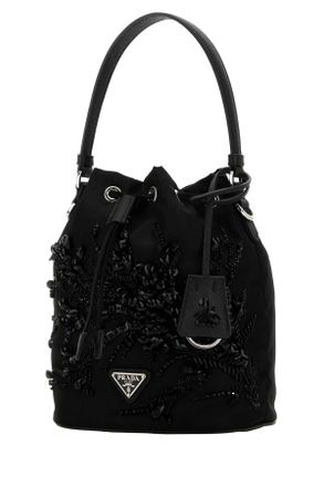 Prada Womens Black Nylon Bucket Bag Nero Poliammide Riciclata-Vitello Borse A Secchiello