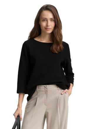 Tom Tailor Damen 1048493 T-Shirt mit Struktur, 14482-Deep Black, L