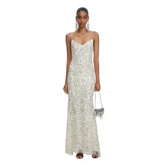 Self Portrait Femme, Robes, Beige, Taille: 36 FR Robe Longue Maxi &agrave; Sequins Floraux