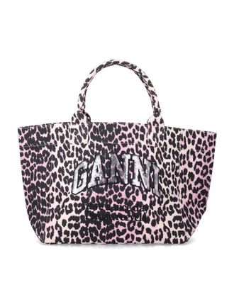 Ganni Shopper & Totes - Leopard Print Medium Tote With Embroidered Message - Gr. unisize - in Grau - f&uuml;r Damen