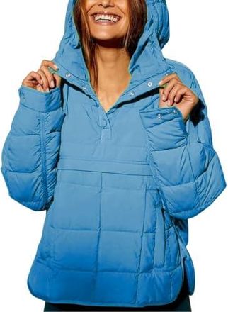 Generic Dolman Veste matelassée légère et surdimensionnée à capuche pour femme pour lautomne et lhiver, bleu ciel, 5XL
