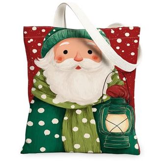 Generic Sacs fourre-tout en toile avec motif de P&egrave;re No&euml;l - R&eacute;utilisables - Vintage - L&eacute;gers et lavables - Pour voyage - 33 x 38 cm