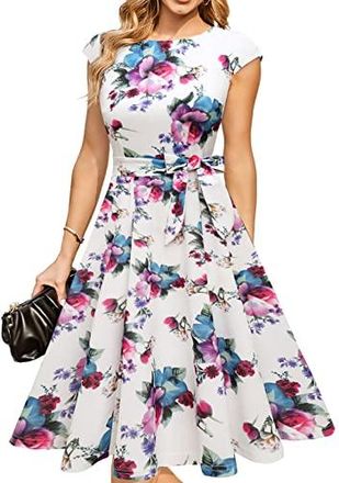 Dresstells Dresstells Robe de cocktail mi-longue pour femme Style r&eacute;tro rockabilly ann&eacute;es 1950 Robe &eacute;l&eacute;gante pour un mariage - Blanc - 40