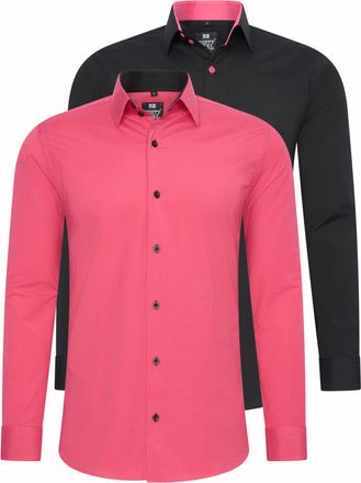 Rusty Neal 2er Set Herren Hemd Kontrasthemd Businesshemd Freizeithemd S M L XL XXL 3XL 4XL 5XL 6XL Cotton-Stretch Doppelpack, Gr&ouml;&szlig;e:3XL, Farbe:2erSet-(44_Pink)(4