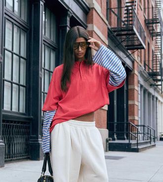 Lioness exklusive Calla 2-in-1 Oversize-Polo und gestreiftes Langarmhemd in blauem Streifenmuster-Multi