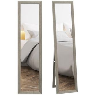 HOMCOM Miroir rectangulaire sur Pied Mural ou &agrave; Poser avec Cadre en Bois pour Salon Chambre &agrave; Coucher 37 x 157 cm Gris