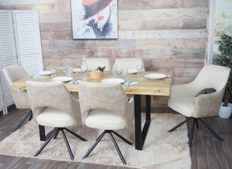 Mendler 6er-Set Esszimmerstuhl HWC-K30, Küchenstuhl Lehnstuhl, drehbar Auto-Position, Stoff/Textil MVG - Creme