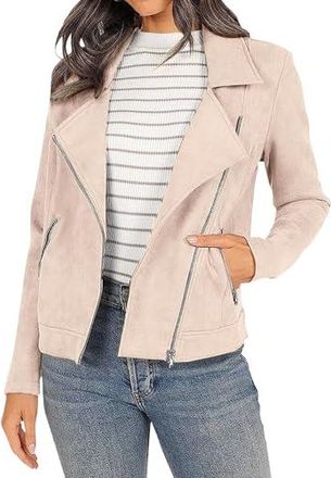Generic Veste en similicuir pour femme, vêtement dautomne-hiver 2025, manteau court décontracté à fermeture éclair, style aviateur, style motard, vêtements d