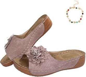 Generic Sandales compensées confortables antidérapantes à bout ouvert pour femme, avec soutien de la voûte plantaire, pantoufles, rose, 36 EU