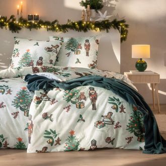 ESTELLA Flanell Winter Bettw&auml;sche Set Flausch Bettgarnitur | 100% Baumwolle | Deutsche Markenqualit&auml;t | 135x200 cm + 80x80 cm | Design 08