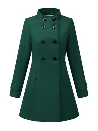 Allegra K Damen A Linie Stehkragen Knopfleiste Trenchcoat Mantel Wintermantel Gr&uuml;n S