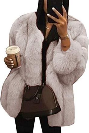 Minetom Femmes Manteau Cardigan en Peluche Manches Longues Couleur Unie Blouson Veste Outwear Casual Chaud Hiver Parka Blanc 48