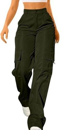 Generic Pantalon cargo pour femme avec poches - Pantalon baggy pour femme - Taille haute - Pantalon de travail - Couleur unie - Pantalon de loisirs &eacute;l&eacute;gant - 
