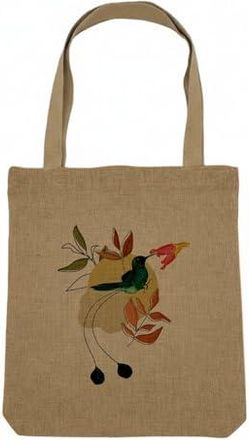 Fabulous Sac Shopping Tote Bag Aspect Lin - Colibri Fleurs Tropical Exotique Jungle Amazonnie - Sac de Courses Toile Epaisse 360g Beige Naturel Cabas Port&eacute; Epa
