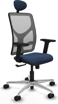 Piqueras y Crespo Schreibtischstuhl, blau, mit 2D-Armlehnen, h&ouml;henverstellbarer Lendenwirbelst&uuml;tze und festem Kopfteil, ausgestattet mit 3 Positionen und Schneideschaum
