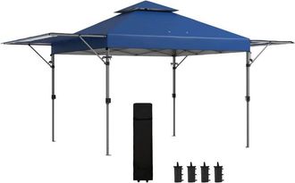 OUTSUNNY Tonnelle pop-up jardin pliant - Outsunny - avec 2 parois r&eacute;glables, sac &agrave; transport &agrave; roulettes - 5 x 3 m - bleu