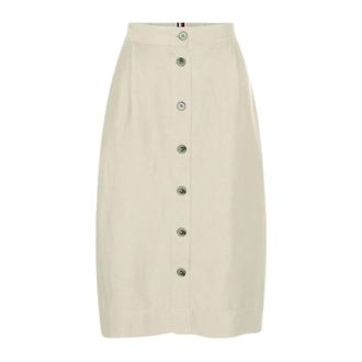 Tommy Hilfiger Femme, Jupes, Gris, Taille: 44 FR Jupe Midi en Lin et Tencel