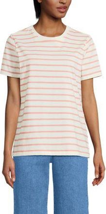 Lands End Supima Kurzarm-Shirt mit rundem Ausschnitt, Damen, Größe:40-42 regular, Weiß, Baumwolle, by Lands End