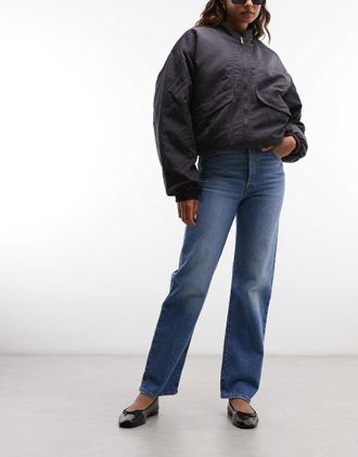 Levi's Ribcage jeans straight longueur standard d&eacute;lavage moyen-Bleu