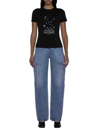 Maison Margiela Womens Jeans High-Waisted Wide-Leg Cut-Out Blue Cotton