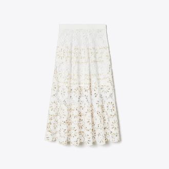 Tory Burch Damen Baumwollrock mit Lochstickerei in Wei&szlig;