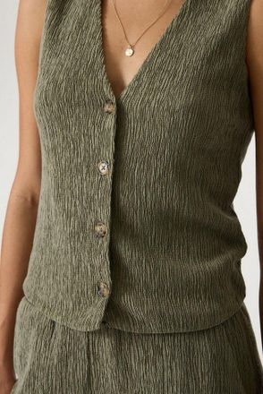 Garcia Kurzjacke gr&uuml;n,Casual,Lyocell,Strukturiert,V-Ausschnitt,&Auml;rmellos,Regular Fit