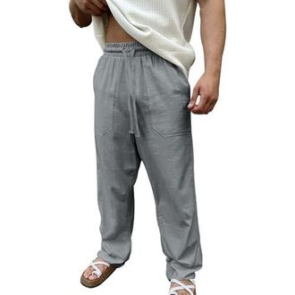 Generic Pantalon d&eacute;t&eacute; d&eacute;contract&eacute; en coton avec poches, coupe ample, confortable et l&eacute;ger, pour homme, gris fonc&eacute;, 3XL