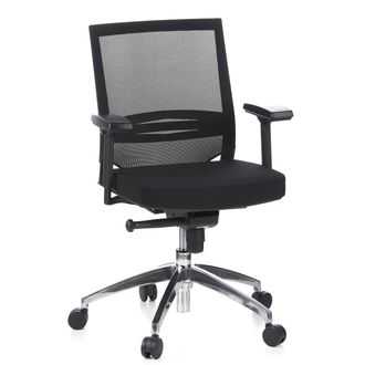hjh OFFICE 657235 Profi Bürostuhl Porto PRO Stoff/Netz Schwarz Drehstuhl Armlehnen, Sitztiefe & Lordosenstütze verstellbar