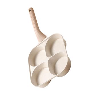 Pretyzoom Antihaftbeschichtete Eierpfanne Aus Metall Tiefe 4-loch Pfanne F&uuml;r Dicke Eierburger Kleiner Fr&uuml;hst&uuml;ckspfanne F&uuml;r Familien Sp&uuml;lmaschinengeeignet Beige