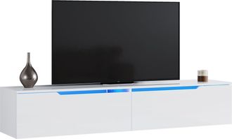 Sonni Lowboard, TV-Schrank Wei&szlig;, Hochglanz h&auml;ngend, 160x35x30cm, Fernsehtisch mit LED-Beleuchtung(12 Farben k&ouml;nnen eingestellt Werden), Fernseherschank, TV-
