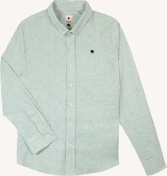 Faguo Chemise en lin ray&eacute;e vert et &eacute;cru - IVOY