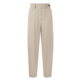 Brunello Cucinelli Femme, Pantalons, Beige, Taille: 32 FR Pantalon Courbe en Viscose et Lin
