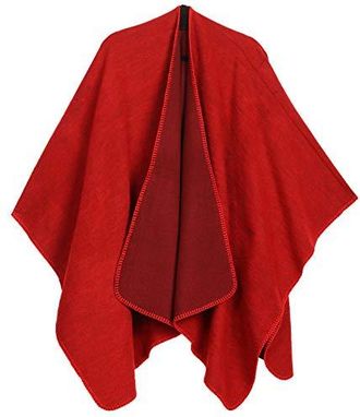 Sakkas 1930 - Couverture Cape Ruana pour Femme avec Large Poncho r&eacute;versible et Foulard Mari - Rouge - OS