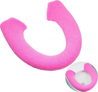 Lurrose Weicher Dicker Toilettensitzbezug mit Knopfschnalle Waschbarer Wc Sitzauflage Elastische Warme Toilettenmatte in Rosarot Passend f&uuml;r Toilettendeckel S