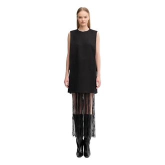 Sportmax Kleid mit Fransen und Rundhalsausschnitt - - Dresses - Damen - Schwarzk - M