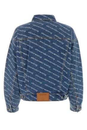 Alexander Wang Womens Printed Denim Oversize Jacket Deepbluewhite Exterior: Cotton Giubbini