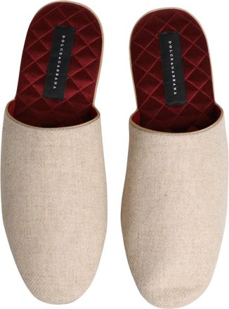 Dolce & Gabbana Mens Beige Shetland Wool Red Quilted Slippers Shoes