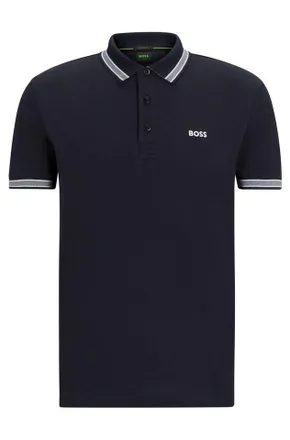 HUGO BOSS Poloshirt Paddy Regular Fit atmungsaktive Piqu&eacute;-Webstruktur, Flachstrickkragen, gerader Schnitt