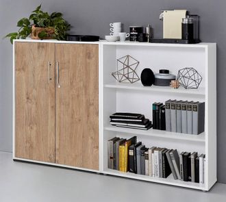 Furnitive home24 Aktenschrank 2-teilig 85 x 114 x 33cm Weiß/Eiche Sanremo Dekor/Weiß
