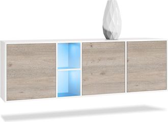 Vladon Kommode Cuba, Made in Germany, Wei&szlig; matt/Eiche Nordic inkl. LED - Modernes Sideboard f&uuml;r Ihr Wohnbereich - (BxHxT) 182x53x35 cm