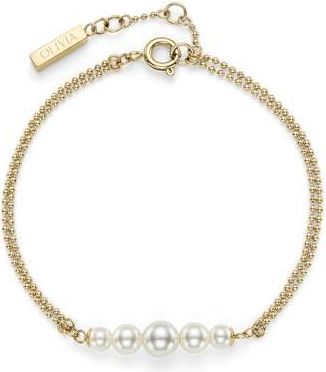 Olivia Burton Bracelet Chaîne Double pour Femme Collection PEARLS & BEADS en Or Jaune avec Rang de Perles Imitation Graduées - 24100323