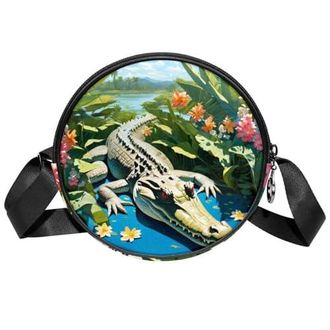 Generic Sac &agrave; bandouli&egrave;re rond pour femme, motif crocodile, petit sac &agrave; bandouli&egrave;re avec fermeture &eacute;clair, bretelles r&eacute;glables, sac &agrave; main rond d&eacute;contract&eacute; po