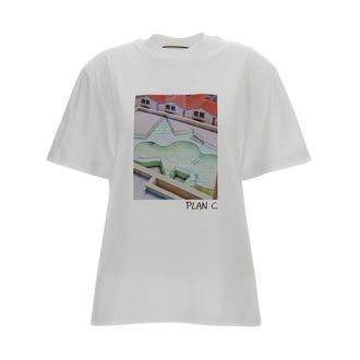 Plan C Baumwoll-T-Shirt mit Print - - Tops - Damen - Wei&szlig; - XS