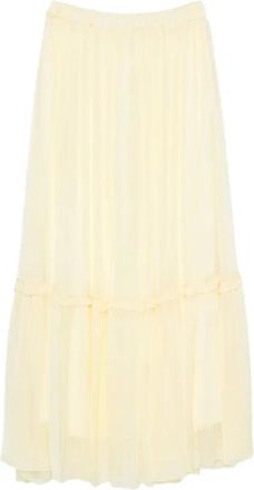 SOLOTRE Femme, Jupes, Jaune, Taille: 36 FR Gonna elastico in vita bordo volant