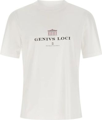 Brunello Cucinelli Homme, Tops, Blanc, Taille: L T-shirt en jersey de coton avec imprim&eacute;