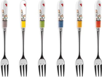 Egan 6 Gabeln mit farbigen Griffen, Serie Le Casette, 15 x 2,3 x 1, Mehrfarbig, Small