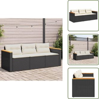 vidaXL Gartensofa mit Kissen 3-Sitzer Schwarz Poly Rattan - Outdoor M&ouml;bel - Gartenm&ouml;bel - Esszimmergarnitur - Balkonm&ouml;bel - Lounge Set