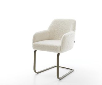 DELIFE Freischwinger Greg-Flex Teddystoff Beige Freischwinger flach Effektfinish Titan Taschenfederkern, Esszimmerst&uuml;hle