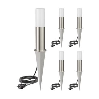 LEDs Com 5 St&uuml;ck Pollerleuchte GROPO mit Erdspie&szlig; und 2m Kabel, f&uuml;r au&szlig;en, chrom, 41cm, inkl. E27 Lampe, 471lm, extra-warmwei&szlig;