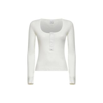 Chlo&eacute; Femme, Tops, Blanc, Taille: 40 FR T-shirt Henley &agrave; encolure d&eacute;gag&eacute;e